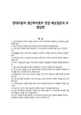현대자동차 생산파이롯트 면접 예상질문과 모범답변-1페이지