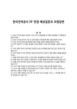 한국전력공사 IT 면접 예상질문과 모범답변-1페이지